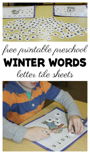 Preschool Winter Words Free Printable to Use with Letter Tiles