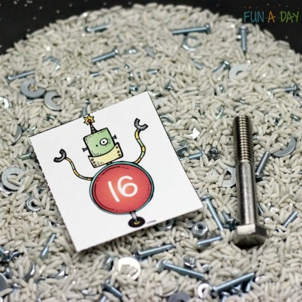 Robot Sensory Writing Tray with Free Printable Number Cards - Fun-A-Day!