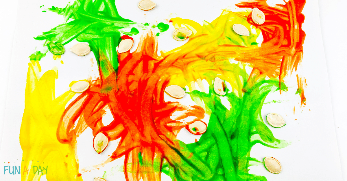 Pumpkin Seed Painting Fall Art for Kids - Fun-A-Day!